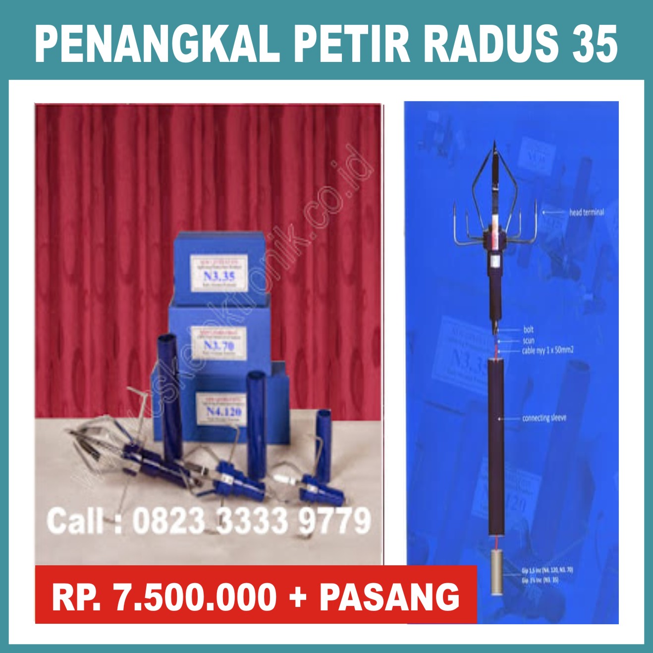 Pasang Anti Petir Blue Current Radius 35 Meter