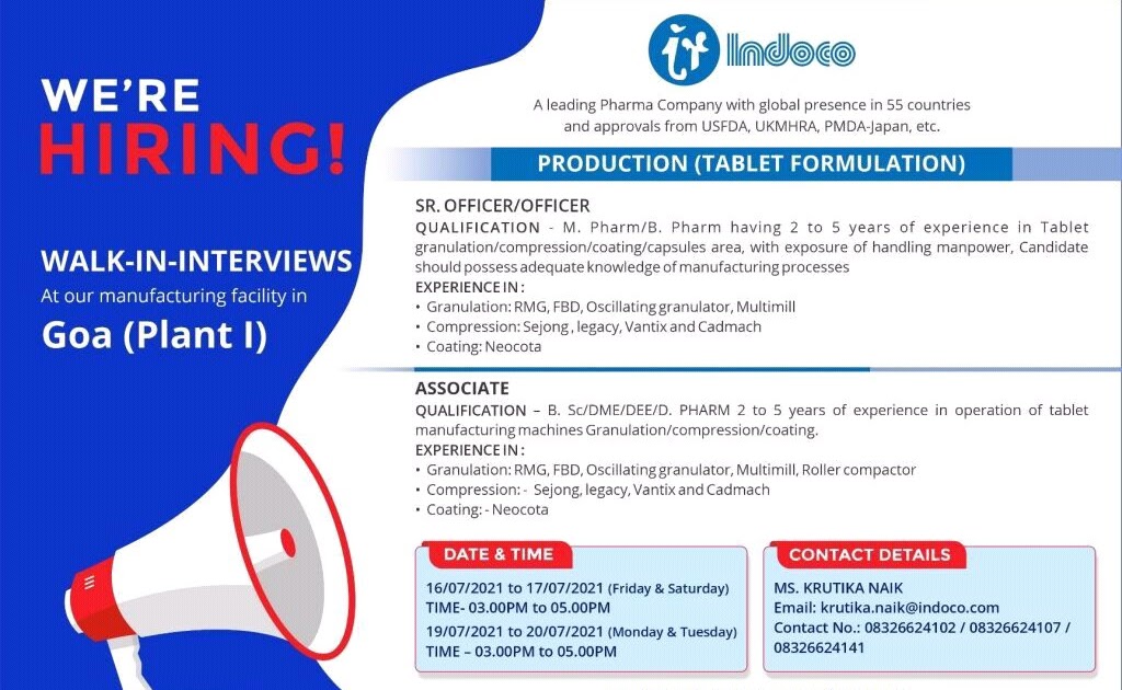 Indoco Remedies Ltd A leading Pharma Company Recruitment For ...