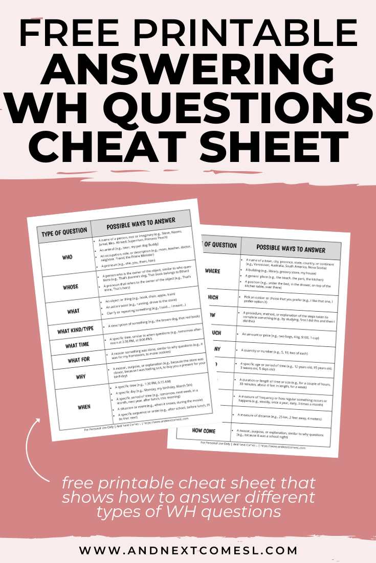Free Printable Answering WH Questions Cheat Sheet | And Next Comes L ...