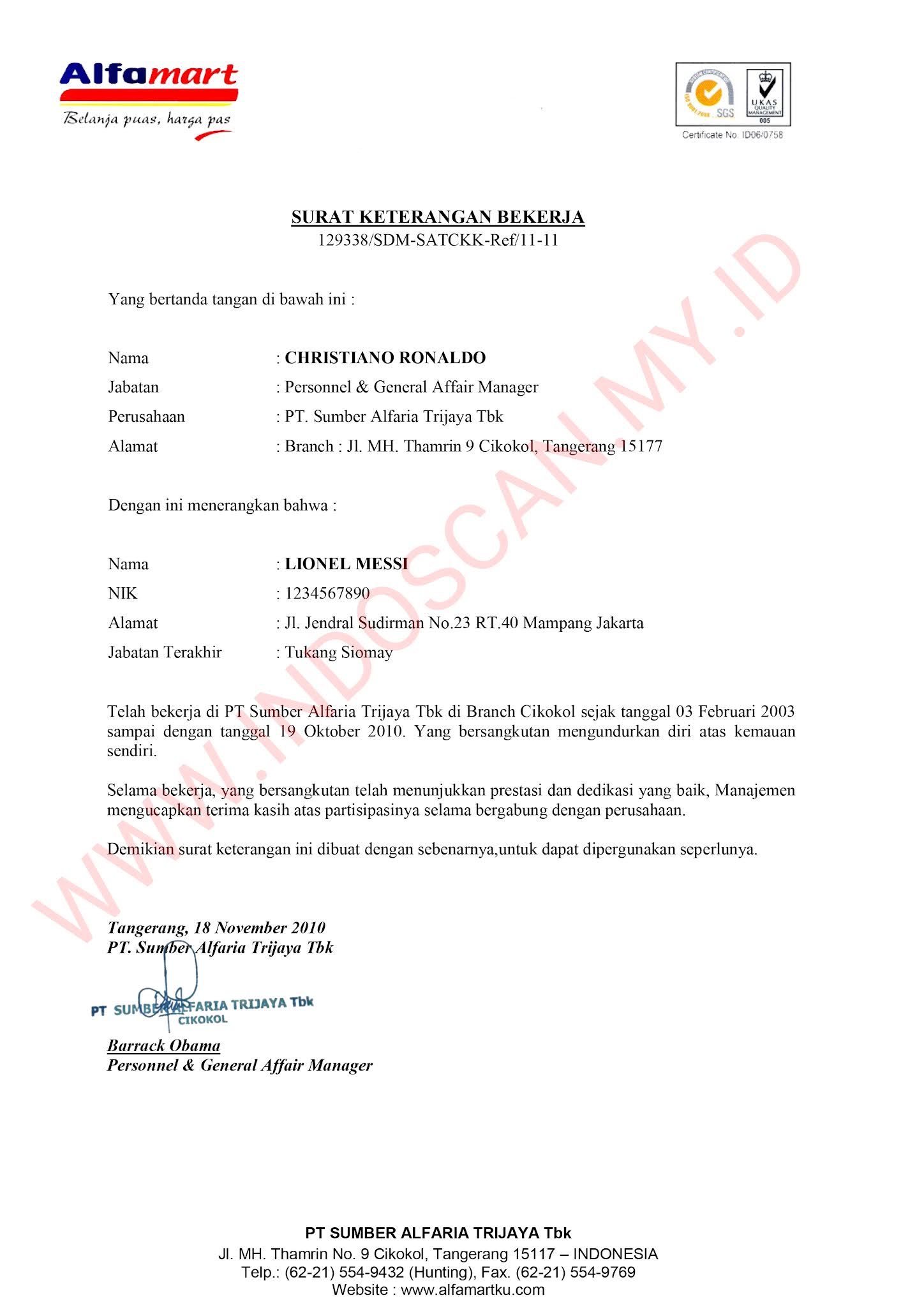 Surat Pengalaman Kerja / Paklaring Alfamart Jasa Edit ~ Jasa Edit Scan ...