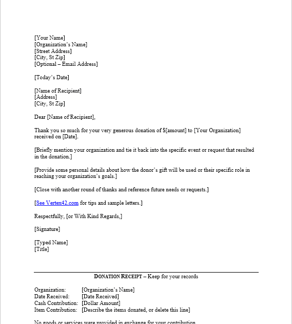 Tax Deductible Donation Thank You Letter Template ~ Resume Letter