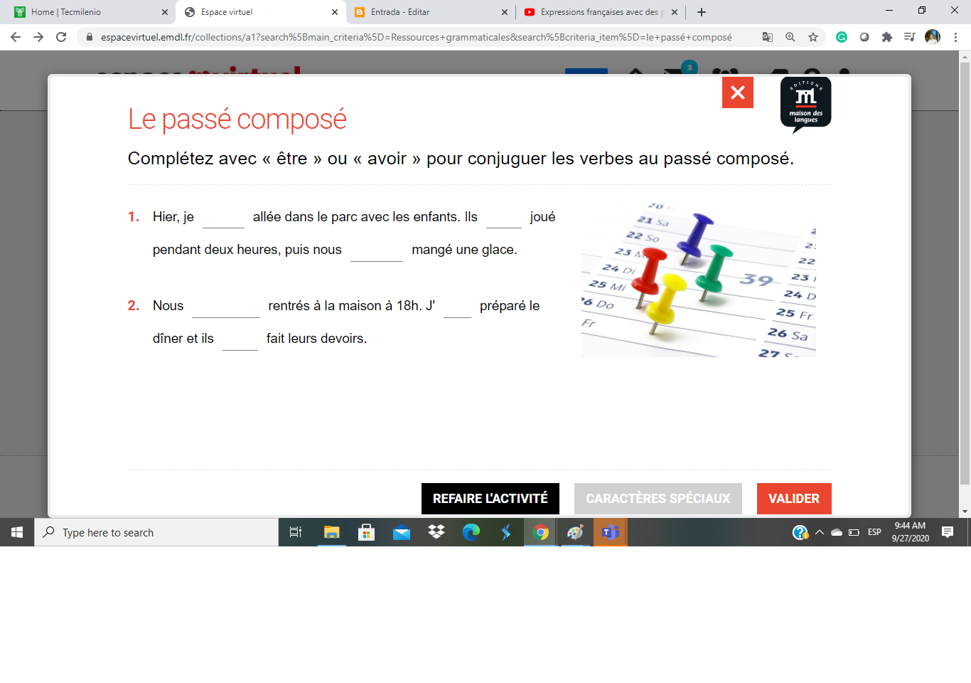 Cours de français A1: Le passé composé avec le verbe avoir et le verbe ...
