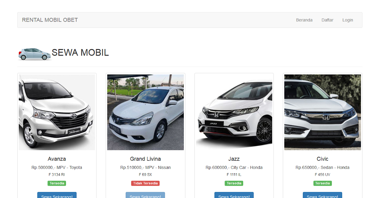 Source Code PHP Aplikasi Rental Mobil Berbasis Web