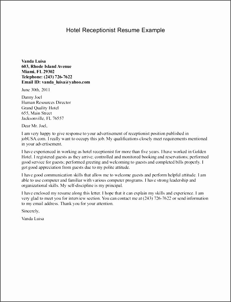 Cover Letter For Receptionist Position In Hotel Sample Letter Cover Letter For Receptionist Position In Hotel Sample Letter