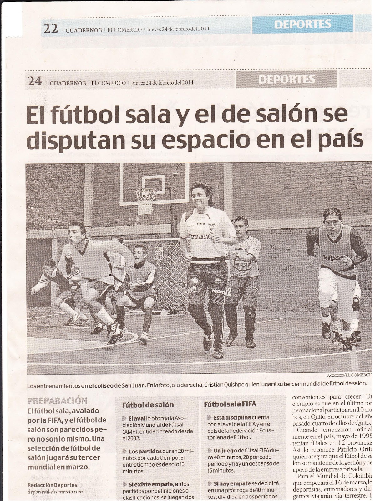 SELECCION NACIONAL DE FUTBOL DE SALON DEL ECUADOR: REPORTAJE DEL DIARIO ...