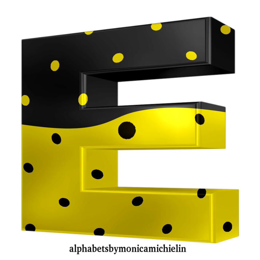 M. Michielin Alphabets: YELLOW AND BLACK POLKA DOTS ALPHABET AND ICONS PNG