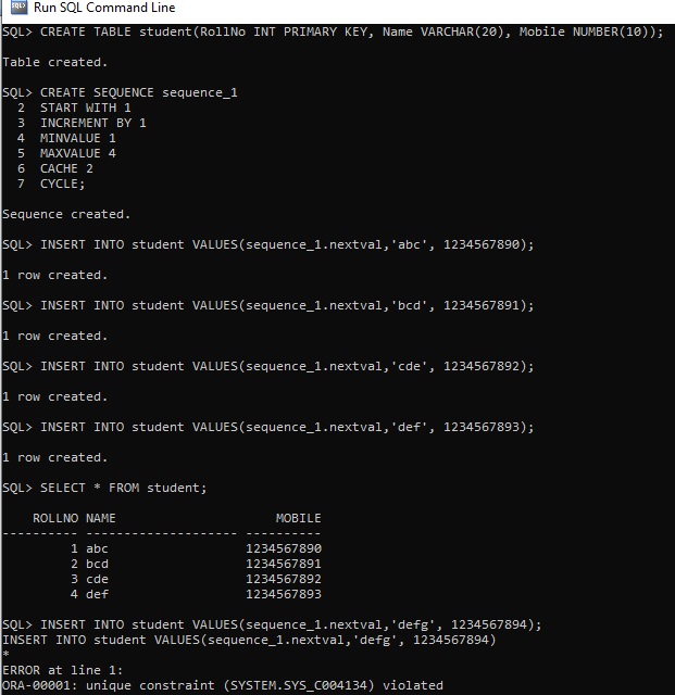 B.Com Computer Notes: SEQUENCE in Oracle