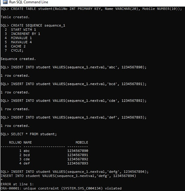 B.Com Computer Notes: SEQUENCE in Oracle
