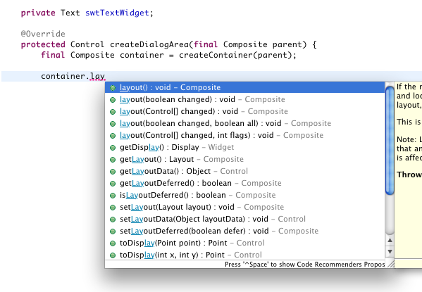 Eclipse Code Recommenders: Eclipse Subwords Completion #1 - Here You Are: