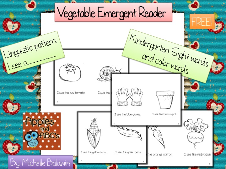 Free Vegetable Emergent Reader - Apples & ABC's