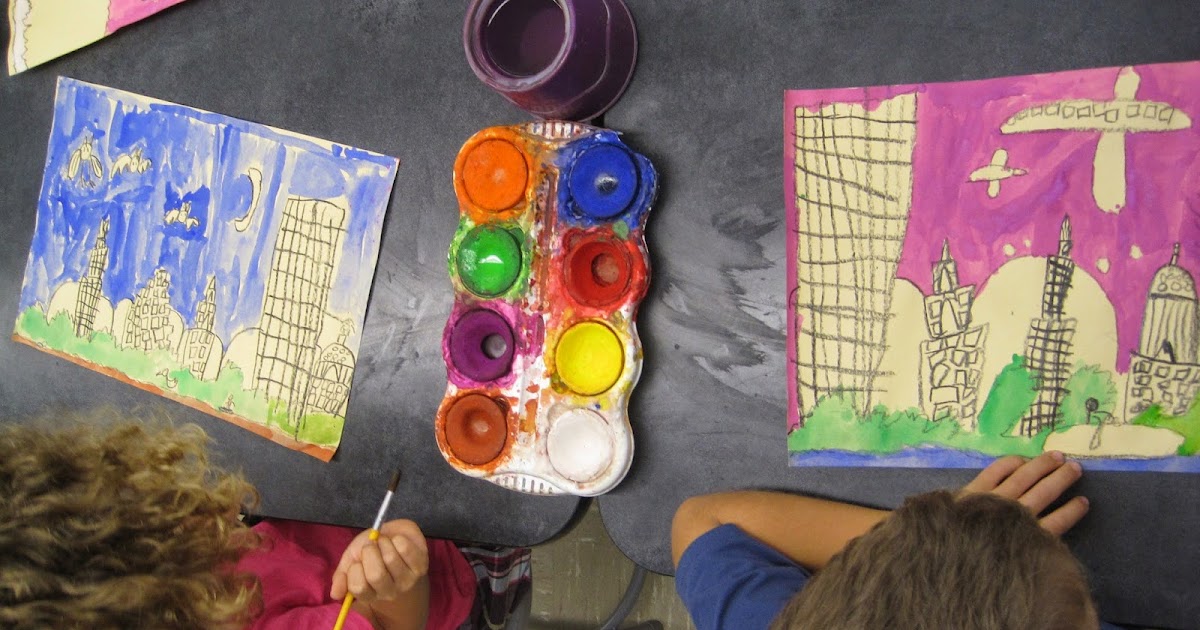 Zilker Elementary Art Class: 2nd Grade Cityscape Paintings