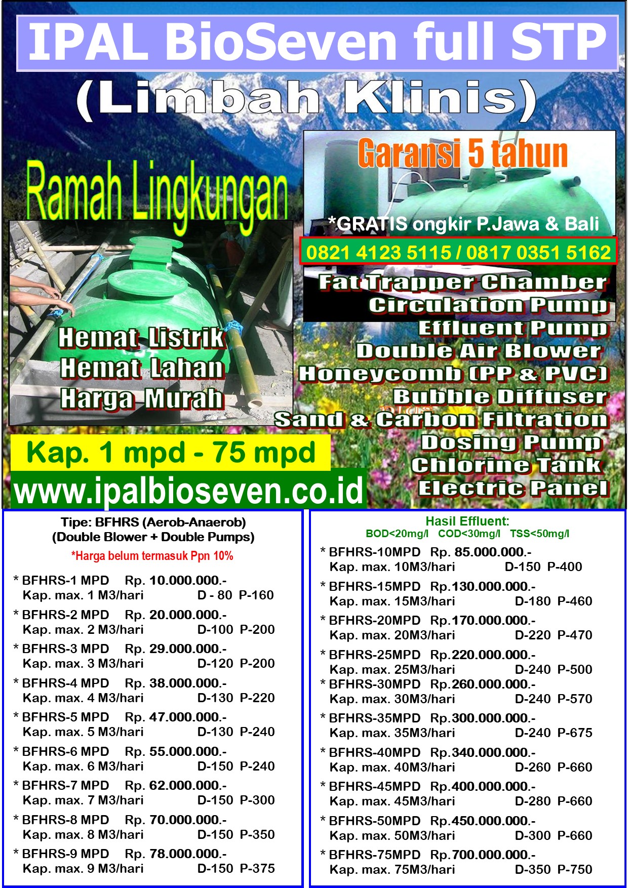 Promo IPAL Klinis 1 m3, IPAL Biofilter STP Kualitas No.1