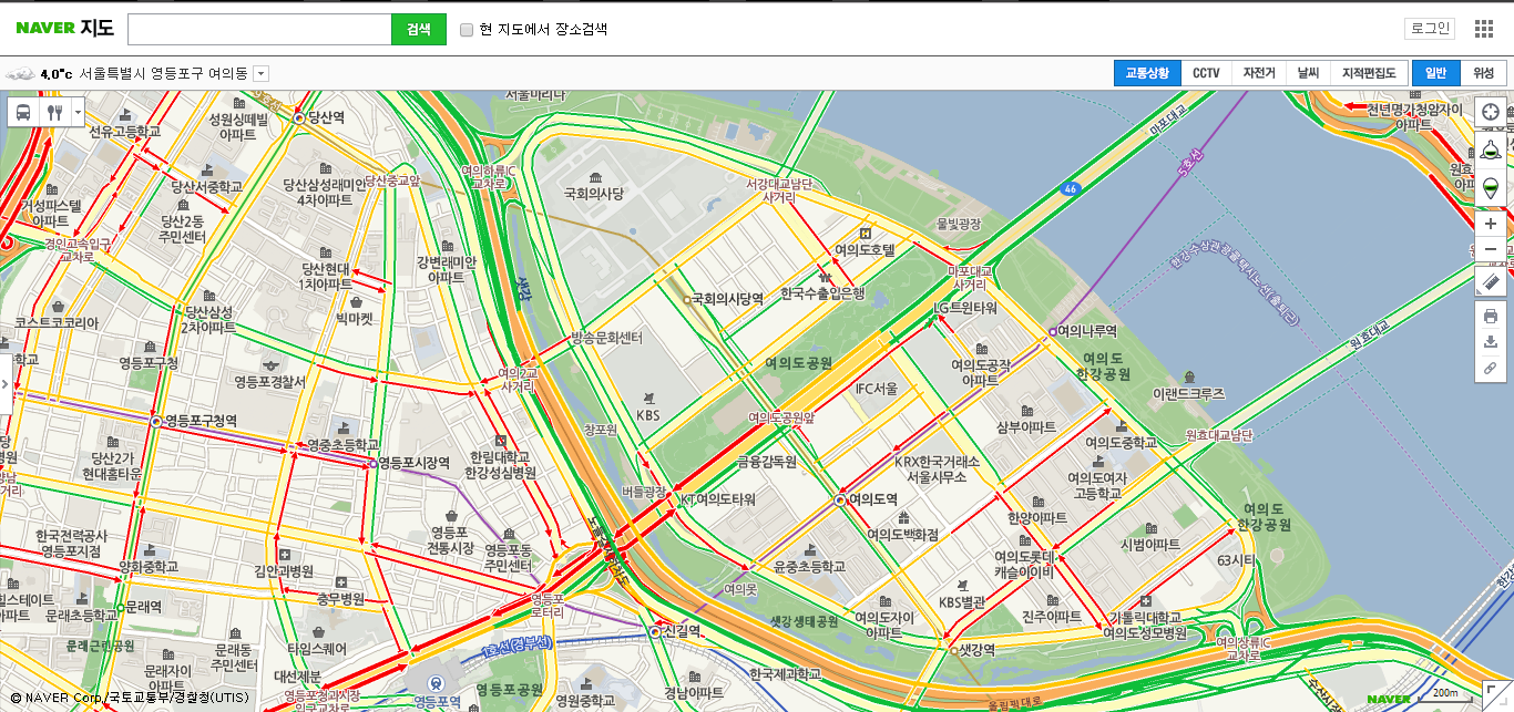 Bing Maps shows Korean traffic congestion in real time