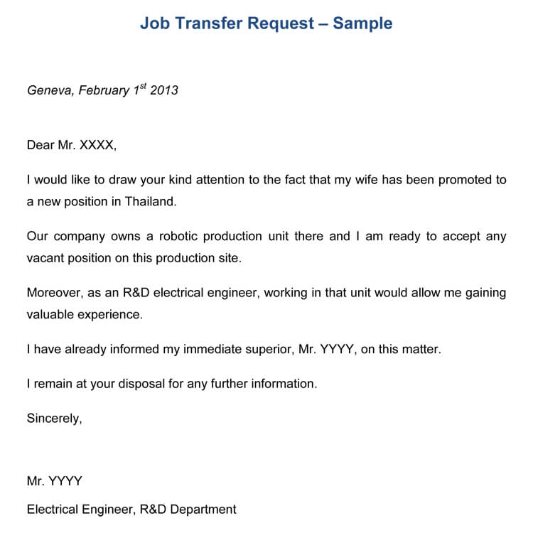 Transfer Letter Template ~ Resume Letter