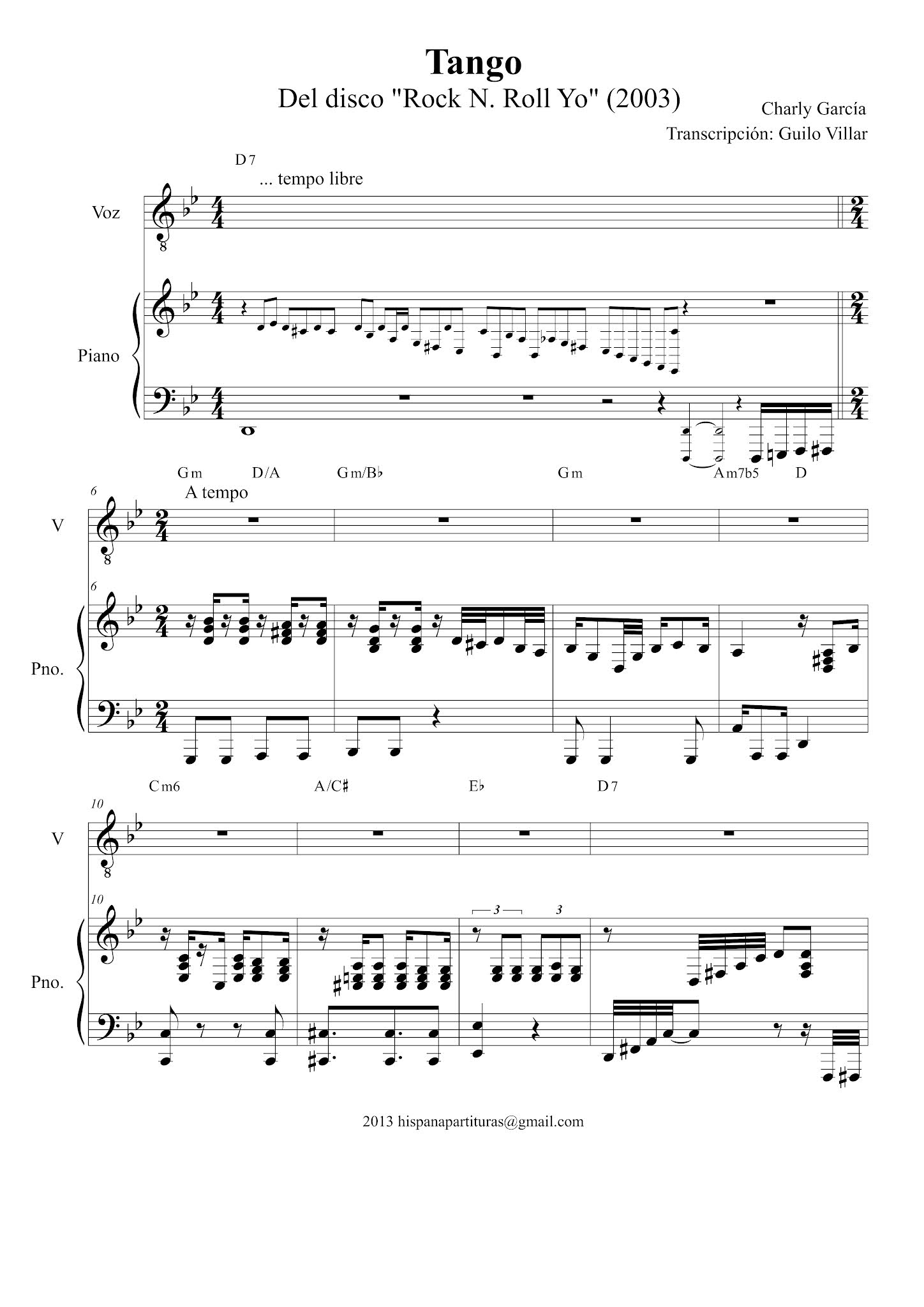 Charly García - Tango (Partitura para piano y voz)