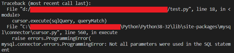 Not all parameters were used in the SQL statement (mysql.connector ... Not all parameters were used in the SQL statement (mysql.connector ...