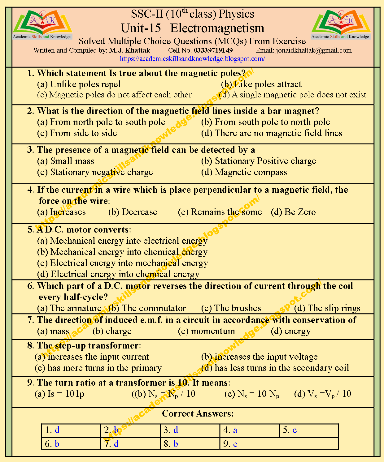 SSC-II (10th Class ) Physics All Units Solved Multiple Choice Questions ...