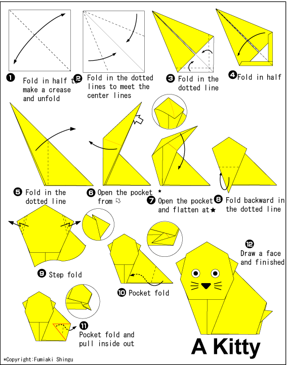 Kitty (CAT) - Easy Origami instructions For Kids