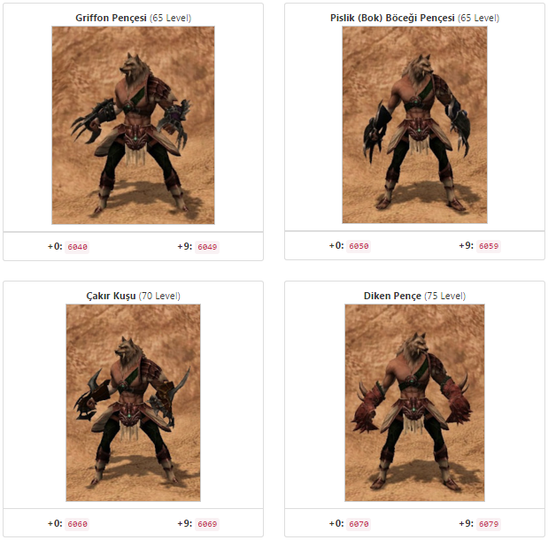 Metin2 Lycan (Kurt Adam) Silah Kodları