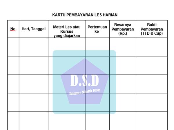 Contoh Kartu SPP dan Cara Membuatnya di Word - Dokumen Sekolah Dasar
