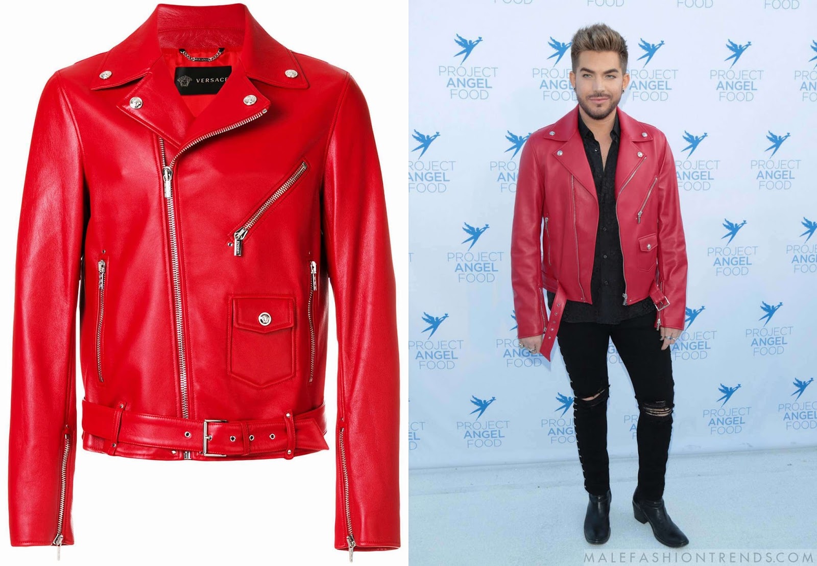 Adam Lambert y su Classic Leather Biker Jacket de Versace