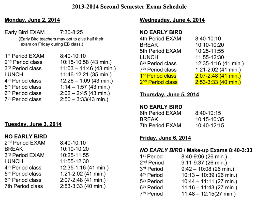 Viking Update: 2nd Semester Exam Schedule & EOC Testing Dates