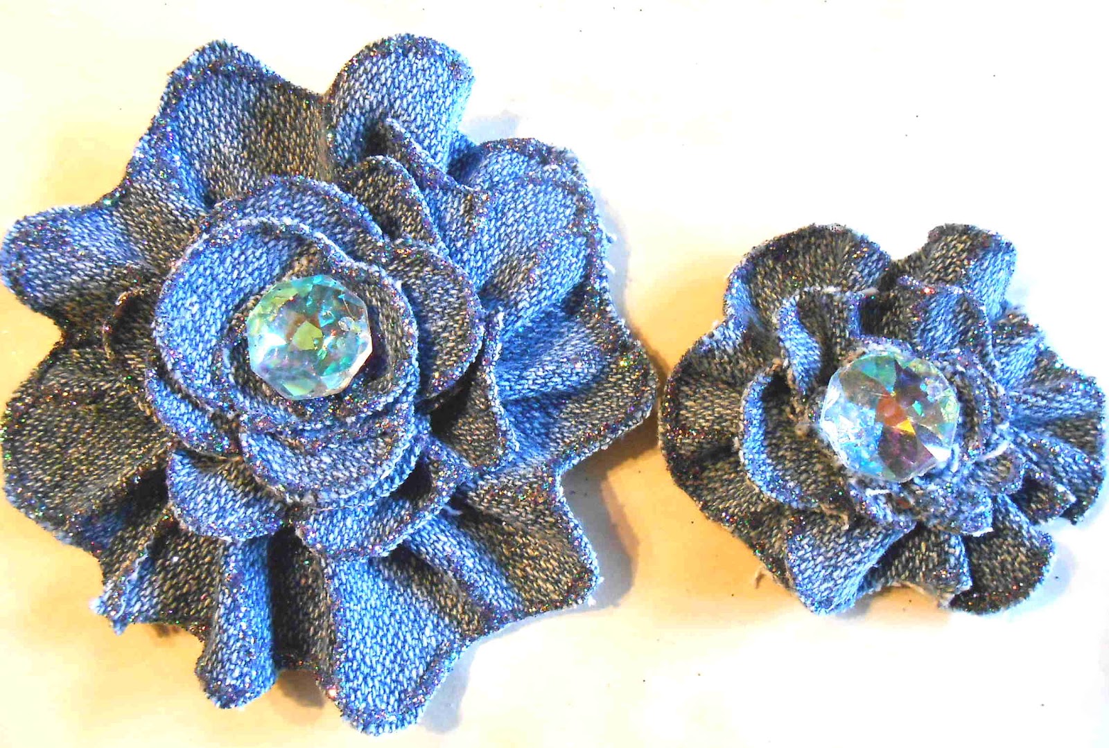 Distracted by Something Shiny: Upcycled Denim Rosettes with Crystal Centers