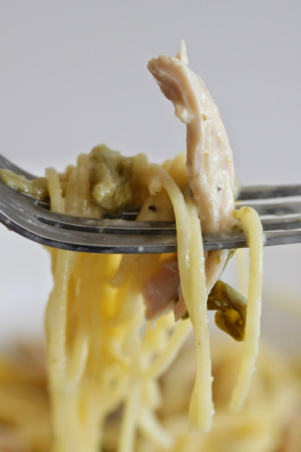 Creamy Green Chile Chicken Spaghetti