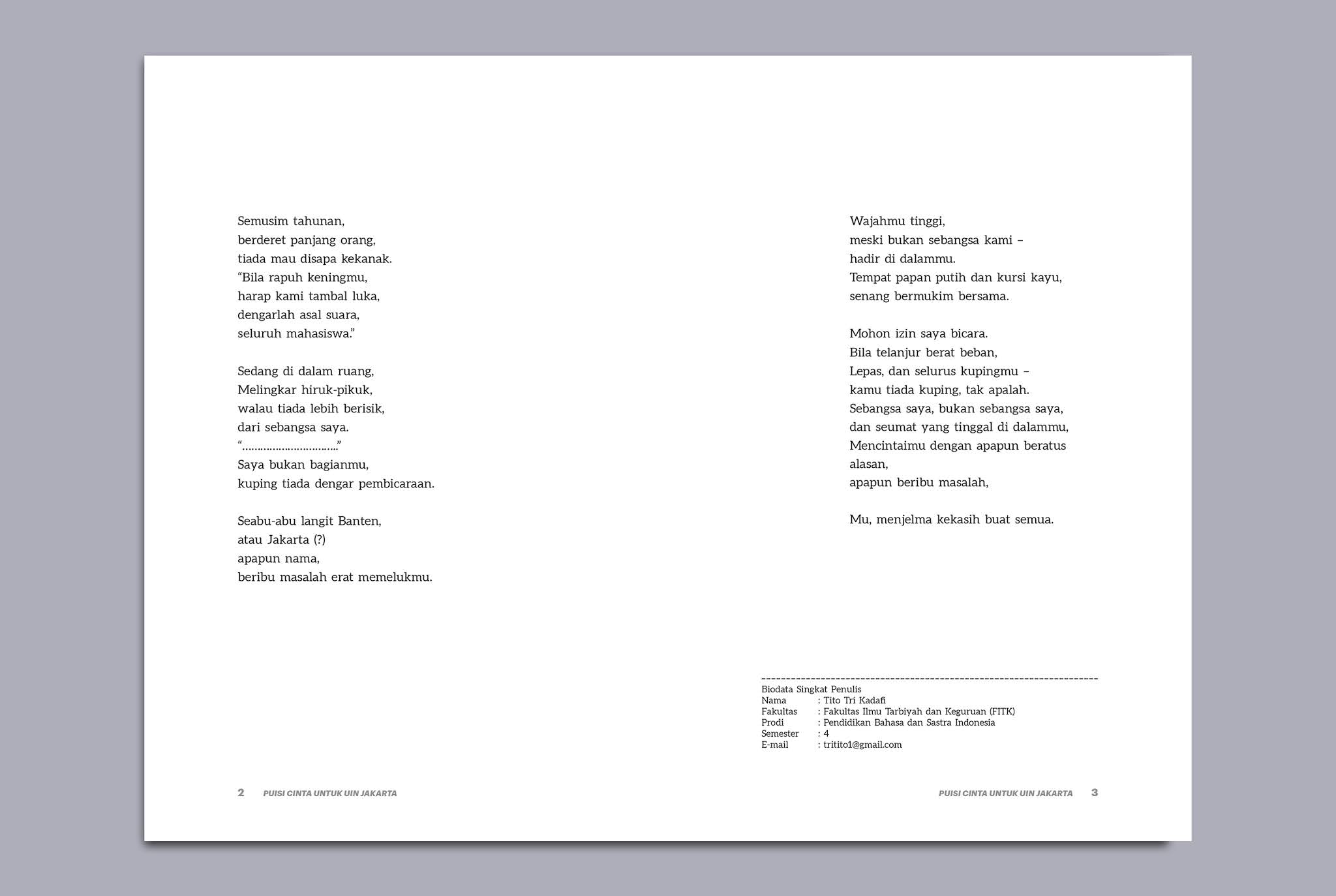 Layout dan Desain Cover buku: Puisi Cinta untuk UIN Jakarta