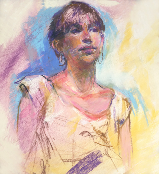 A REGAL LOOK (detail) - 10" round pastel on wood by Susan Roden