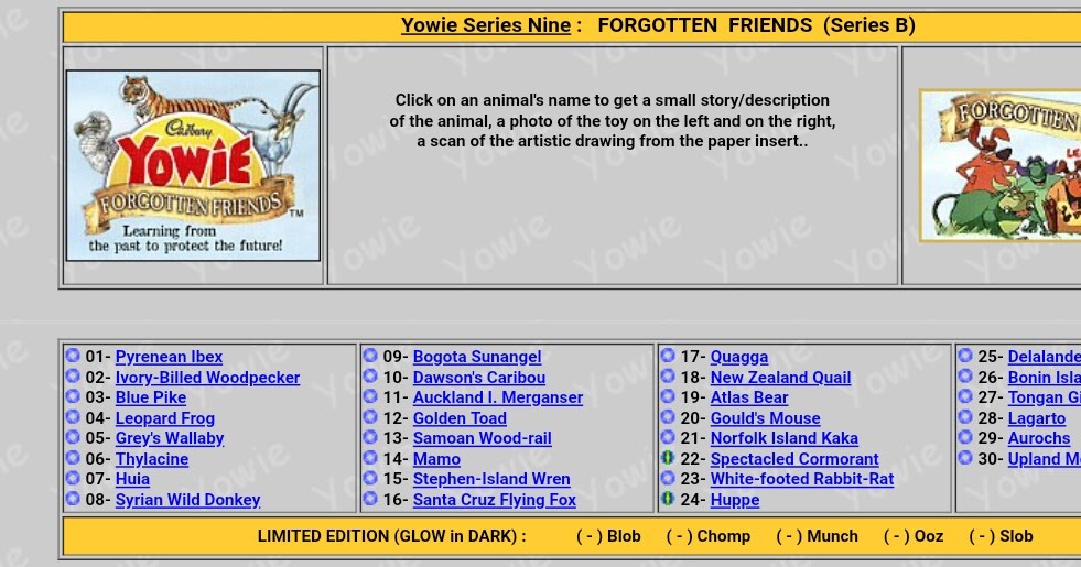 Yowie Collectables Checklists Complete Series Lists