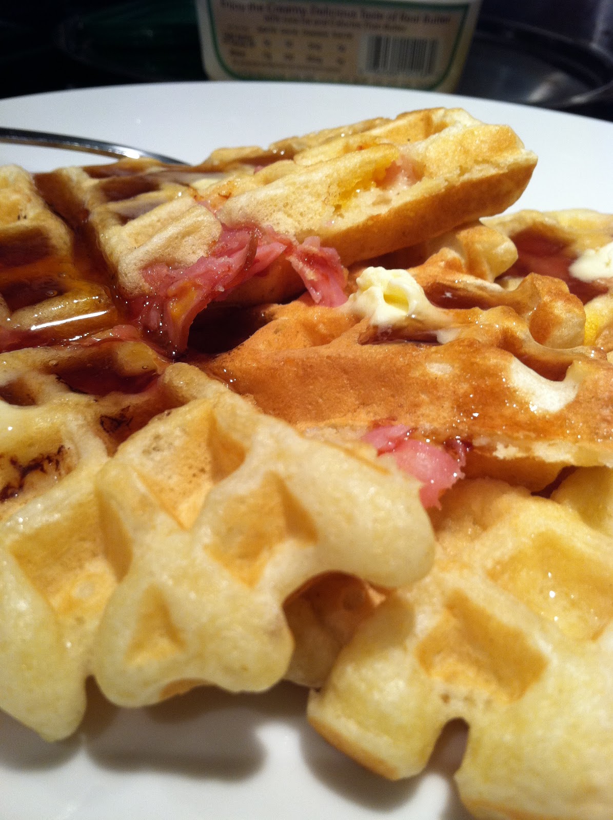 parsley & polka dots: ham & cheese waffles