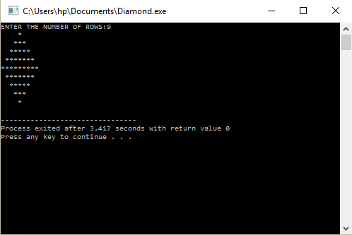 C++ Program to display the pattern of diamond [DEVCPP/GCC] - TECHCPP
