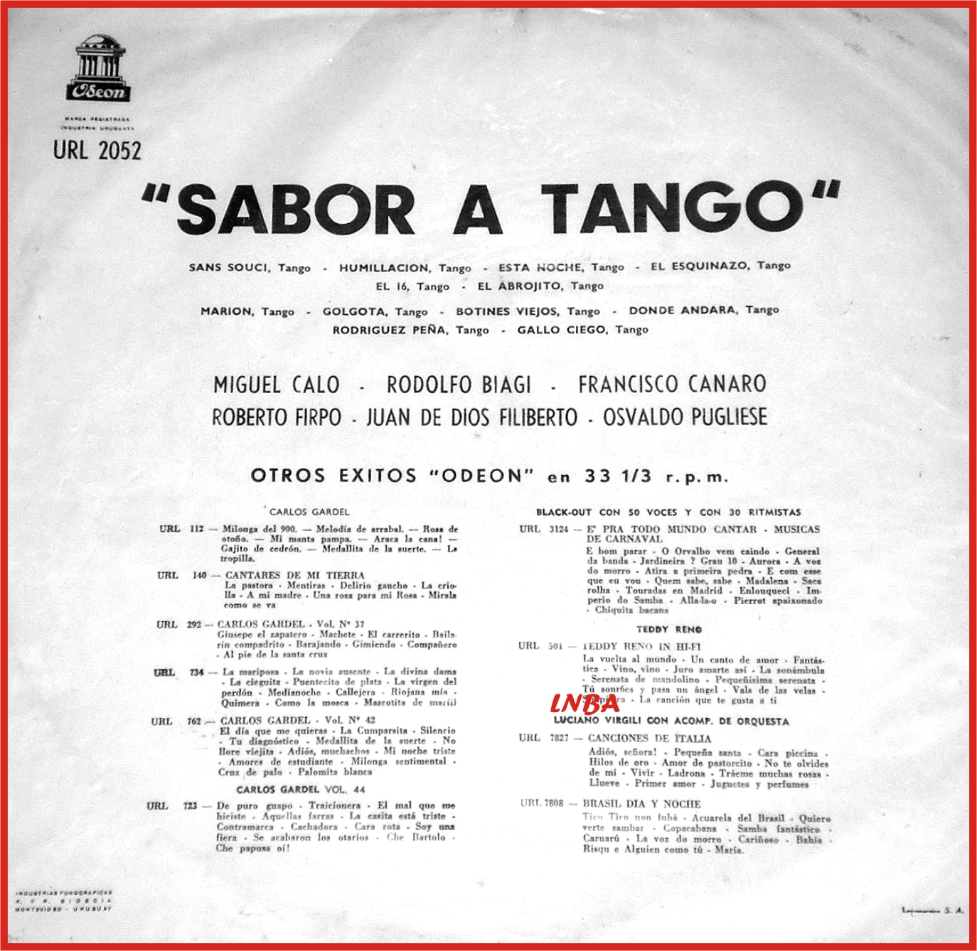 La nova Botica del Aleman.: Tango - Sabor a Tango - Odeón- Uruguay