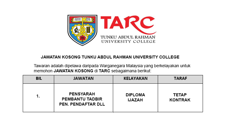 Tunku Abdul Rahman University College (TARUC) [ Pembantu Tadbir ...