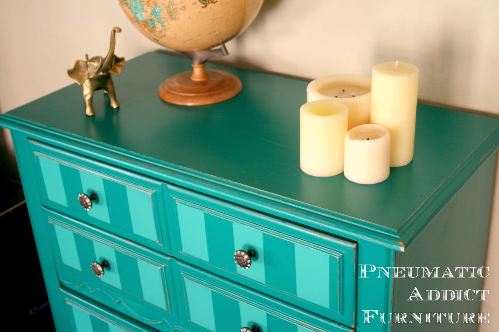 Bold Make-Over: Striped Teal Chest of Drawers | Pneumatic Addict