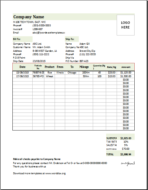 Freight Forwarding Quotation Format In Excel - Invoice Template