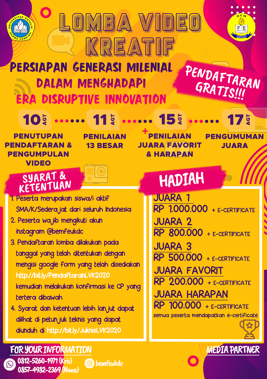 Lomba Video Kreatif SMA 2020 Gratis - Info Event Jatim