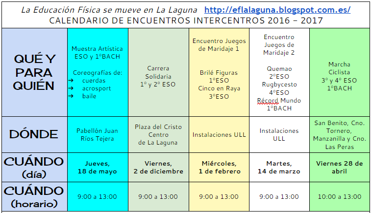 La Educación Física se mueve en La Laguna: Calendario de eventos 2016 2017