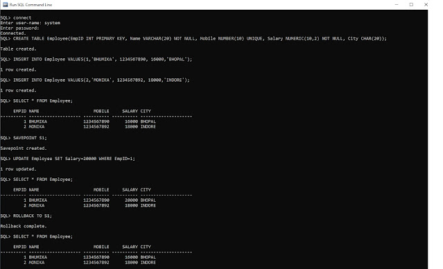B.Com Computer Notes: TCL Commands in Oracle