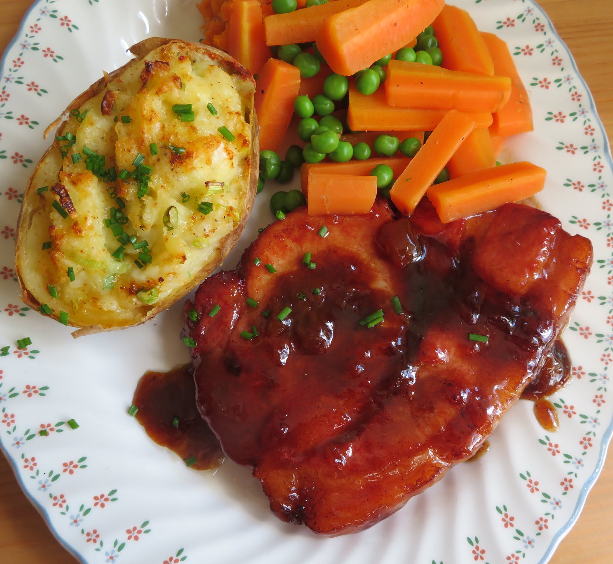 Glazed Bacon Chops with Champ Stuffed Potatoes | The English Kitchen