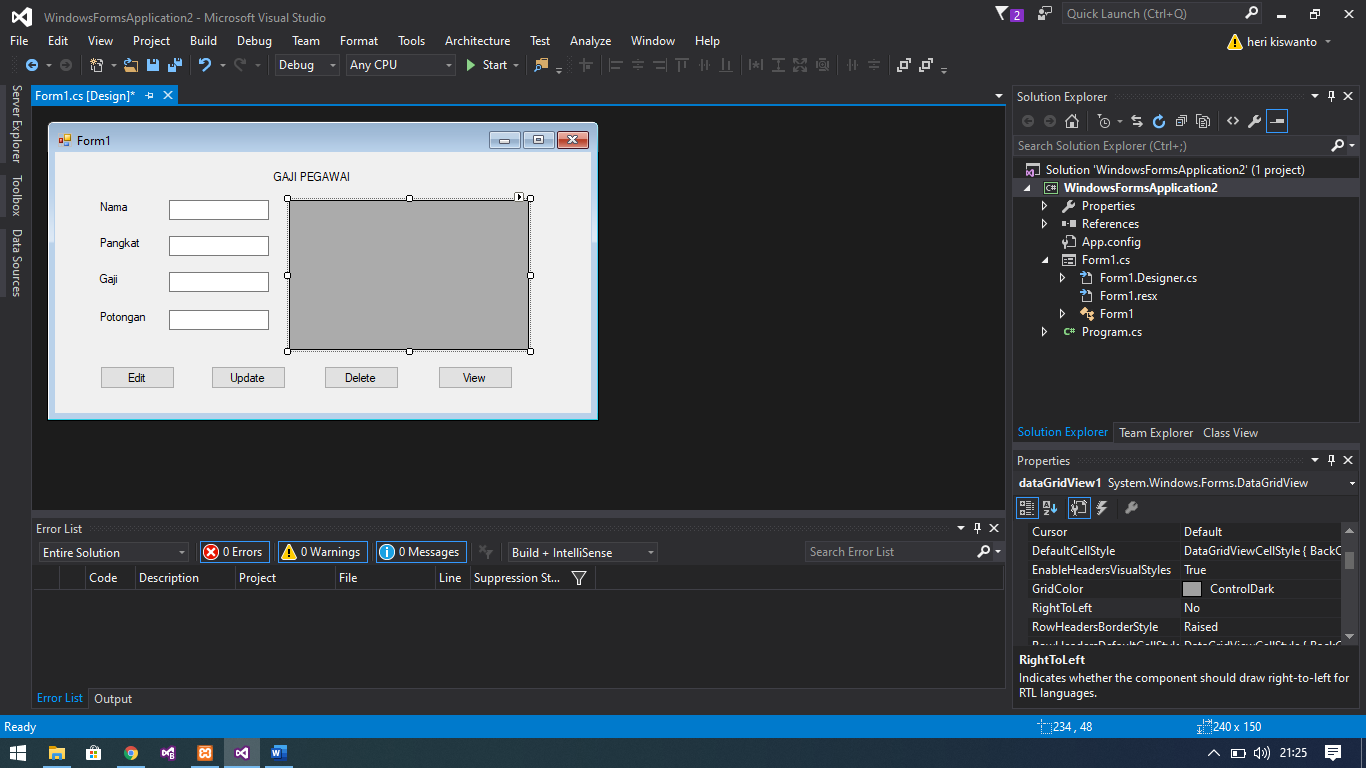 Latek (Day-2) Pembutan desain form gaji pegawai menggunakan Visual Studio