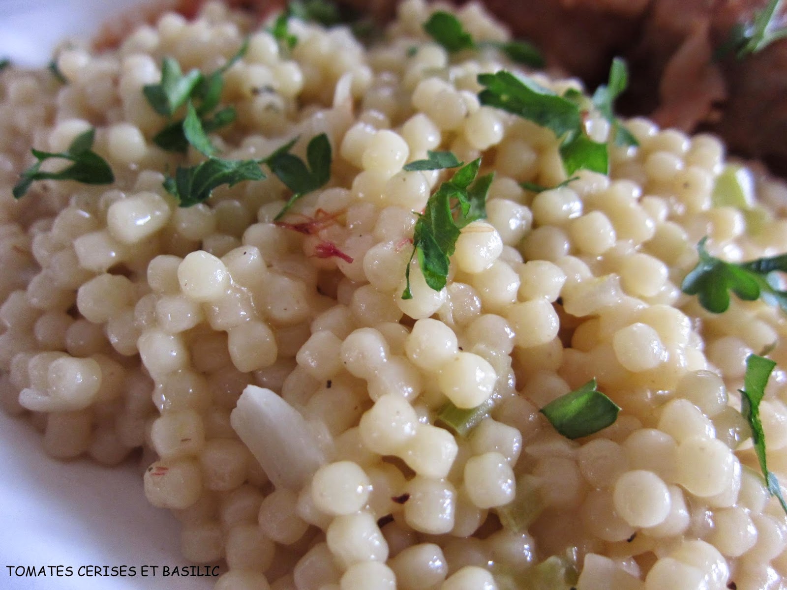 Tomates cerises et Basilic: Acini di pepe au safran
