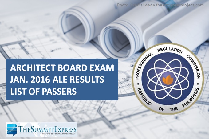 List of Passers: January 2016 Architect board exam (ALE) results