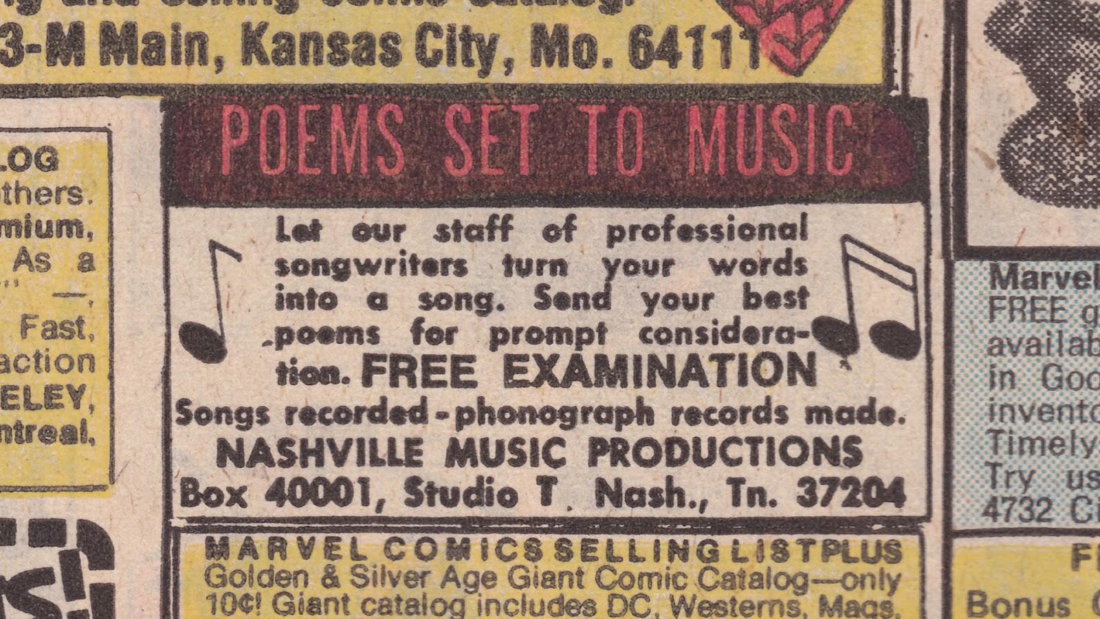 Frankie's Apartment: Comic Book Scam Ads: Poems Set To Music