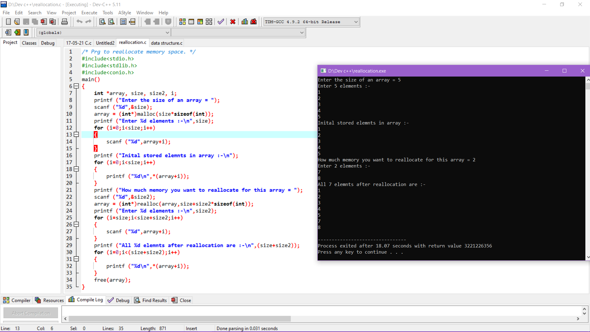 Dynamic Memory Allocation In C Using Realloc Function