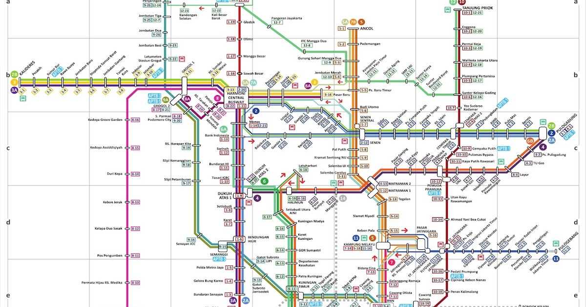 Cara membaca Peta Transjakarta atau Peta jalur Halte untuk Transit atau ...