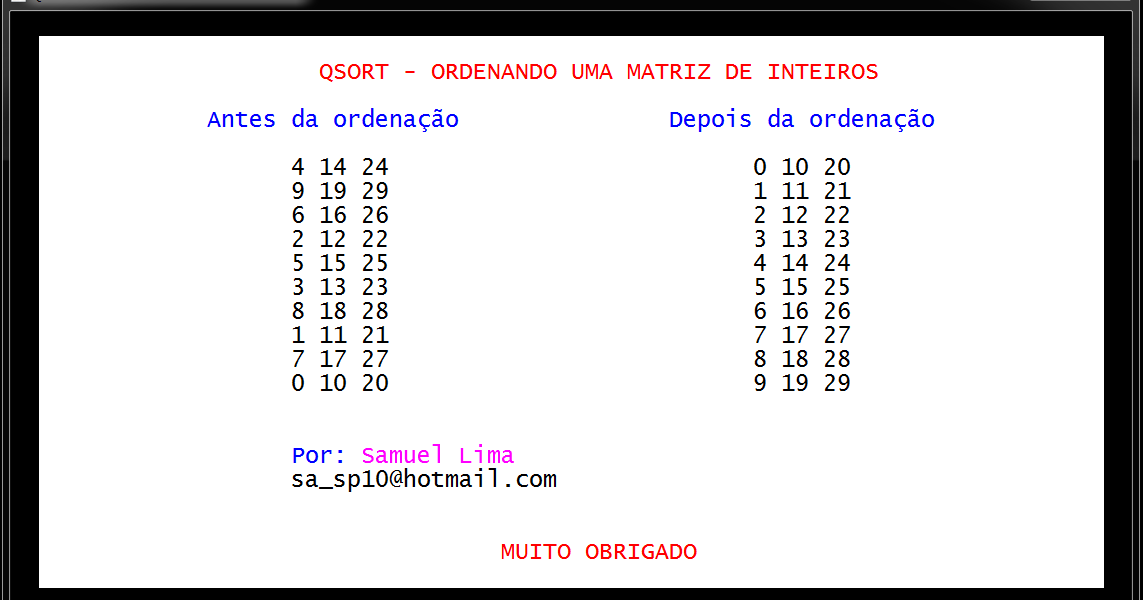 Samuel Lima - Programador C/C++ : Qsort - ordenando uma matriz de inteiros