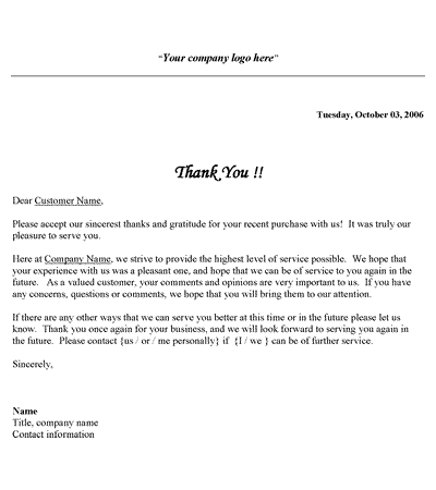 Business Thank You Letter Template ~ Resume Letter