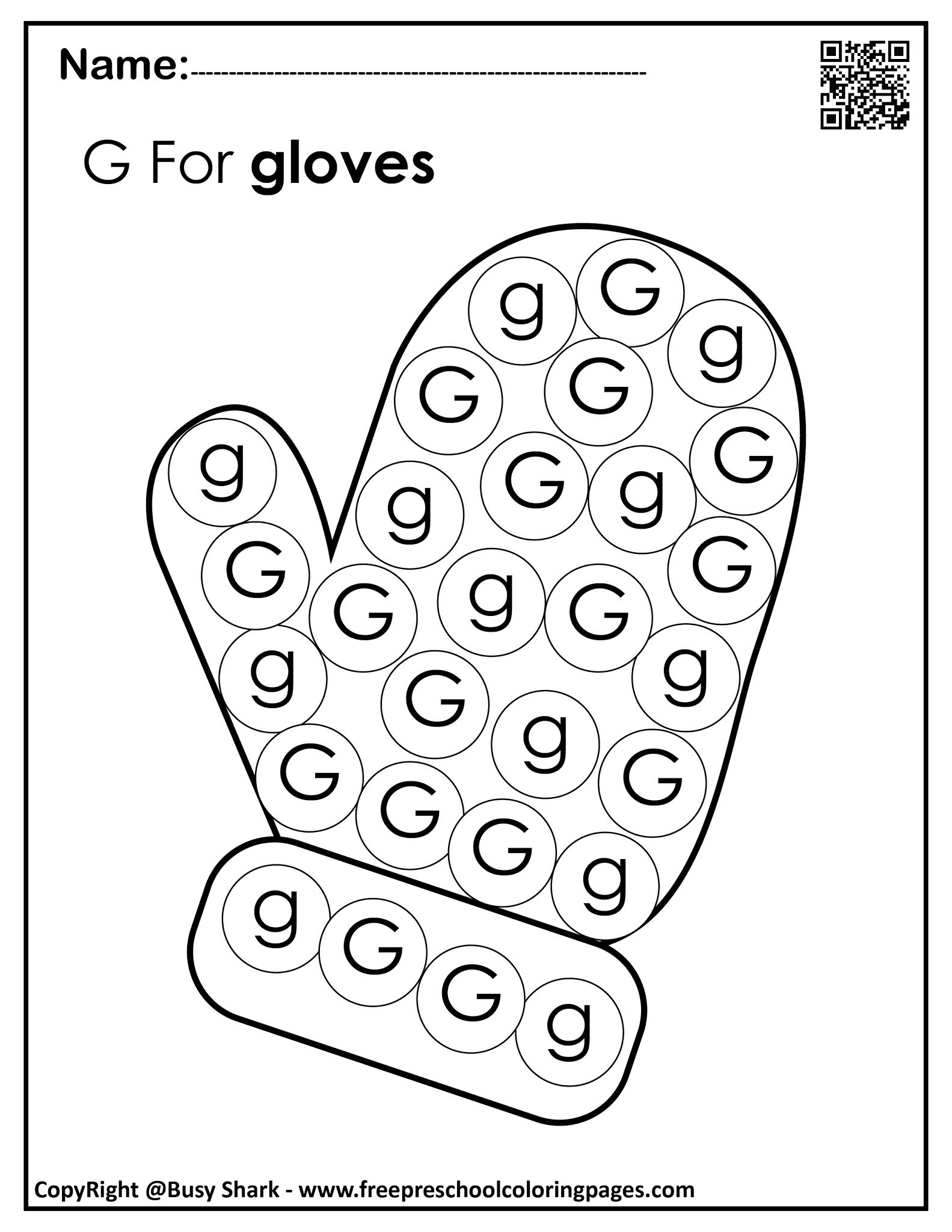 Set of Letter G "10 free Dot Markers coloring pages"